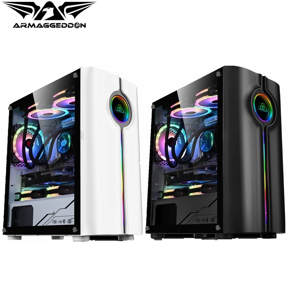 PC Case Armaggeddon TRON HOLO-3 MATX Pro Gaming Chassis Case Black & White