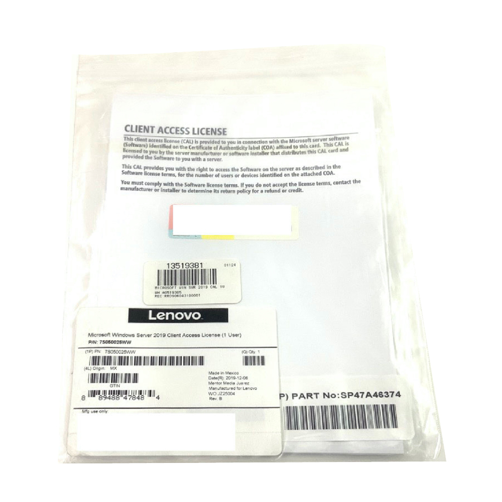Lenovo Microsoft Windows Server 2019 - License - 1 User CAL - OEM - PC