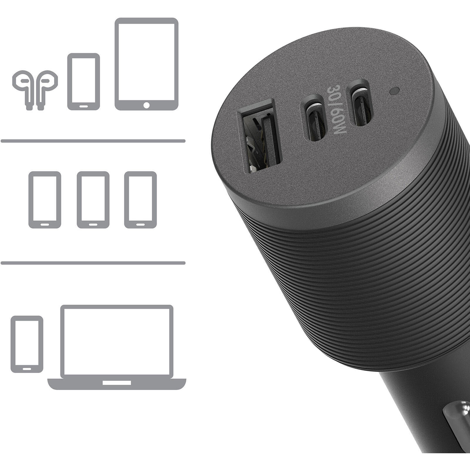 Buy Your OtterBox USB-C Triple Port Fast Car Charger Black Today!