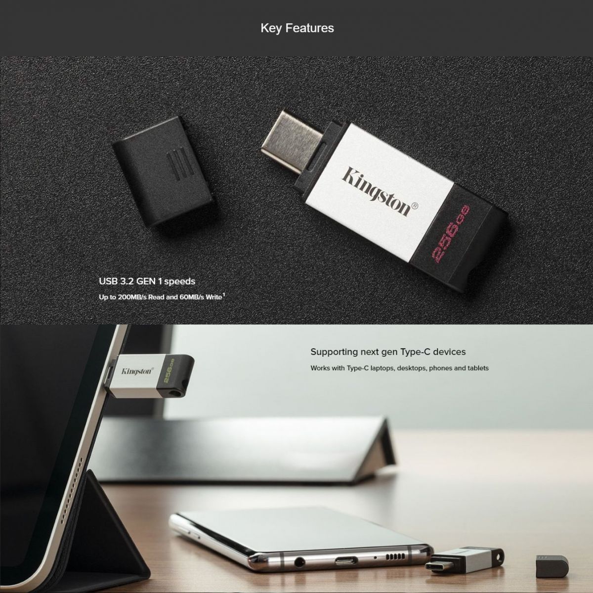 USB Drive 3.2 Kingston DataTraveler 80 64GB Type C Flash Drive 200MB/S ...