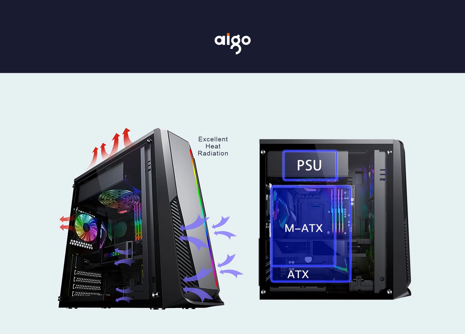 AIGO DarkFlash RAINBOW 6 Gaming Case with Acrylic Side Panel - Black ...